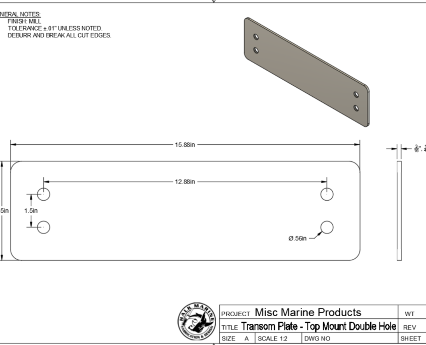 Transom Support Plate - Double Hole Top Plate - Halk Marine Fabrication ...